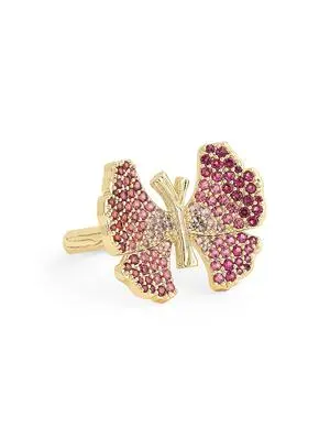ANABEL ARAM Butterfly 18k Gold-plated & Cubic Zirconia Ring - Fuchsia