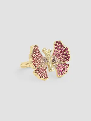 ANABEL ARAM Butterfly 18k Gold-plated & Cubic Zirconia Ring - Fuchsia