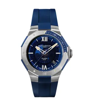 Baume & Mercier Riviera Automatic Stainless Steel And Rubber Watch - Blue