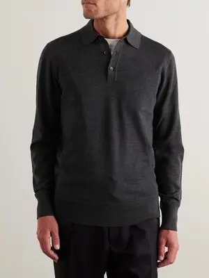 Mr P. Merino Wool Polo Shirt - Gray