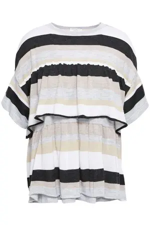 Brunello Cucinelli Striped Cashmere-blend Top - Black