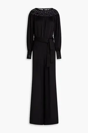 Alberta Ferretti Organza-trimmed Satin-crepe Wide-leg Jumpsuit - Black