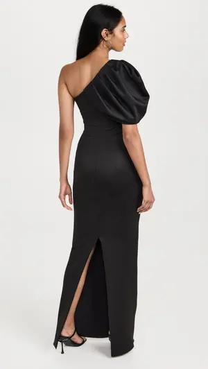 Black Halo Egan Gown One Shoulder Puff Sleeve Maxi Dress