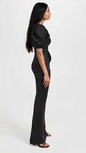 Black Halo Egan Gown One Shoulder Puff Sleeve Maxi Dress