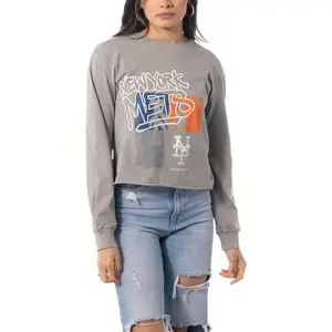 THE WILD COLLECTIVE New York Mets Cropped Long Sleeve T-shirt