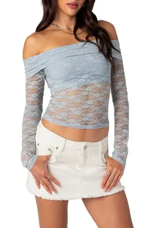 EDIKTED Elysia Lace Off The Shoulder Crop Top