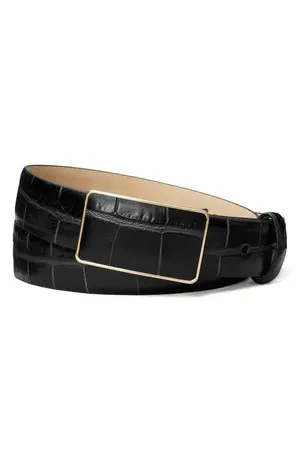 Tory Burch Croc Embossed Leather Plate Belt - Black