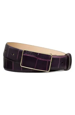 Tory Burch Croc Embossed Leather Plate Belt - Pansy Purple