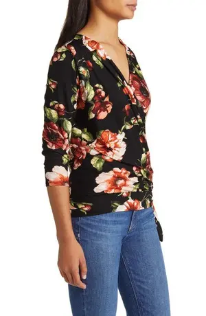 Loveappella Faux Tie Wrap Top - Black/rust