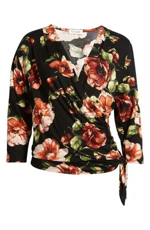 Loveappella Faux Tie Wrap Top - Black/rust