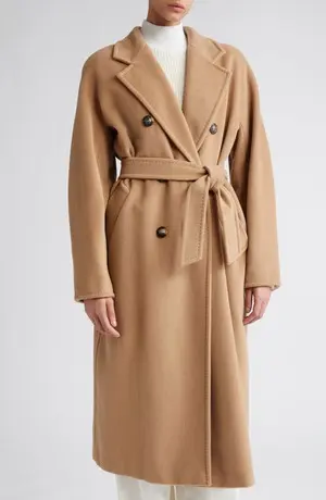 Max Mara Madame Double Breasted Wool & Cashmere Belted Coat - Camel
