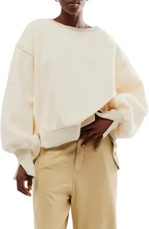 Free People Camden Fleece Sweatshirt Vanilla Ice Cream