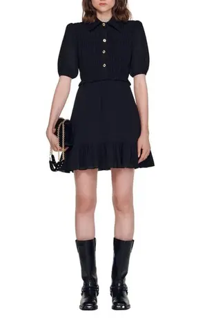 Sandro Smocked Puff Sleeve Mini Dress