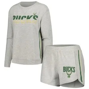 CONCEPTS SPORT Milwaukee Bucks Cedar Long Sleeve T-shirt & Shorts Sleep Set - Gray