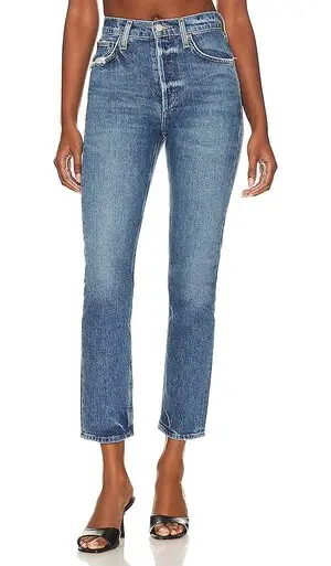 AGOLDE Riley Long High Rise Straight Jeans - Moor