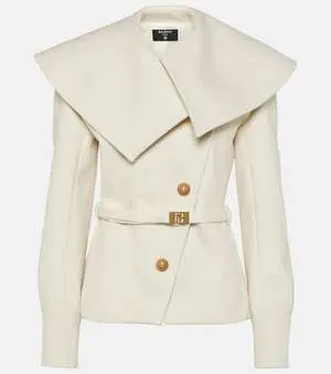Balmain Asymmetric Virgin Wool Coat - White