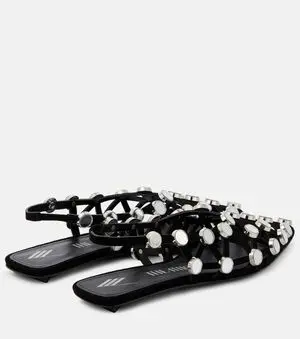 Attico Embellished Suede Ballet Flats - Black