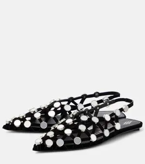 Attico Embellished Suede Ballet Flats - Black