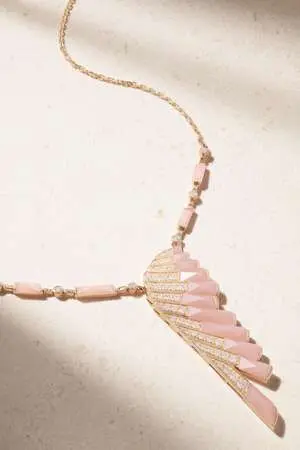GARRARD Wings Rising 18-karat Rose Opal And Diamond Pendant Necklace