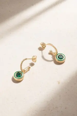 Alison Lou Madison 14-karat Gold, Laboratory-grown Emerald And Enamel Earrings - Green