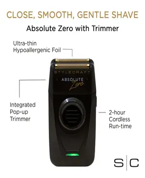STYLECRAFT Absolute Zero Professional Foil Shaverâ With Built-in Retractable Trimmer