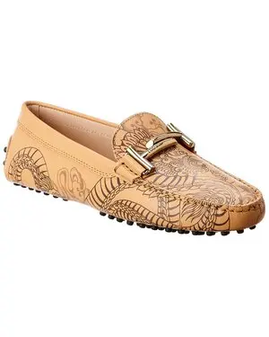 TOD'S Tod's Tattoo Dragon Printed Leather Loafer - Beige