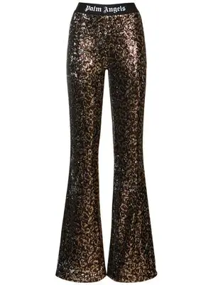 Palm Angels Logo Tape Sequined Pants - Brown
