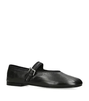THE ROW Boheme Leather Mary Jane Flats - Black