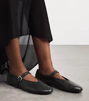 THE ROW Boheme Leather Mary Jane Flats - Black
