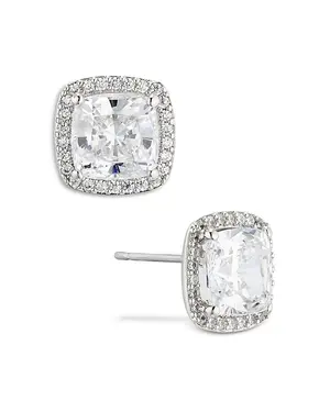 Nadri Halo Square Stud Earrings - Silver
