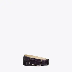 Tory Burch 1.5" Croc-embossed Plate Belt - Pansy Purple