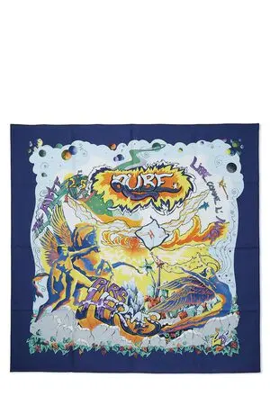 Hermès Blue & Multicolor 'alfee Aube Libre Comme L'ange' Silk Scarf 90 Blue