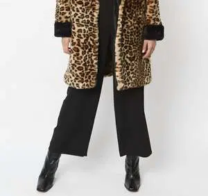 JAYLEY Faux Fur Midi Coat In Leopard - Multi