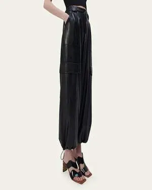 Simkhai Luxe Vegan Leather Cargo Pants - Black