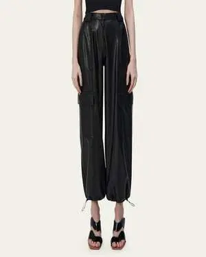 Simkhai Luxe Vegan Leather Cargo Pants - Black