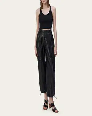 Simkhai Luxe Vegan Leather Cargo Pants - Black