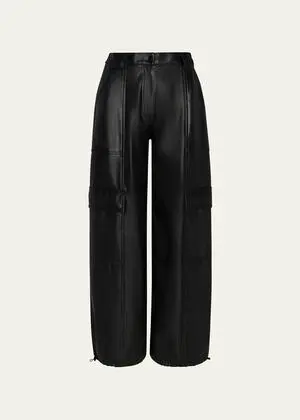 Simkhai Luxe Vegan Leather Cargo Pants - Black