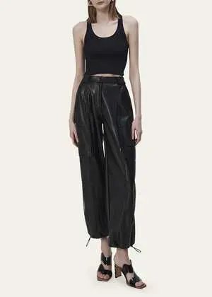 Simkhai Luxe Vegan Leather Cargo Pants - Black