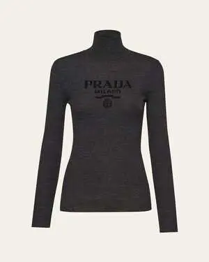Prada Intarsia Logo Turtleneck Sweater - Antracite