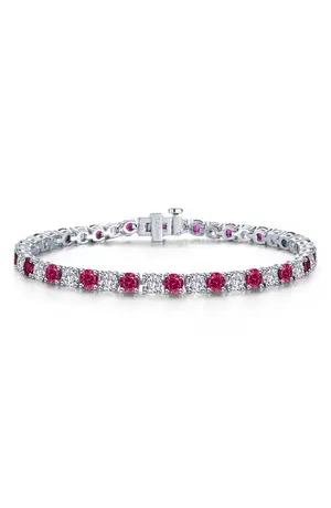 Lafonn Alternating Simulated Diamond Tennis Bracelet - Red/ Silver