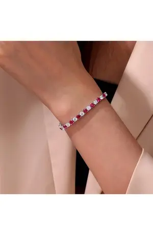 Lafonn Alternating Simulated Diamond Tennis Bracelet - Red/ Silver