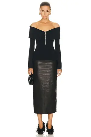 Khaite Loxley Leather Skirt - Black