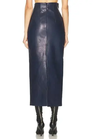 Khaite Loxley Leather Skirt - Dark Navy