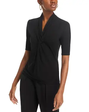 T Tahari Elbow Sleeve Twist Front Top - Black