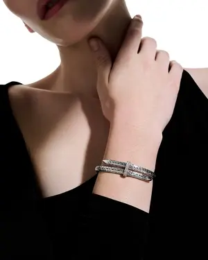 John Hardy Sterling Spear Flex Cuff With Diamonds - Silver