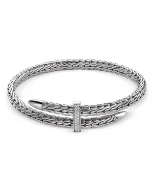 John Hardy Sterling Spear Flex Cuff With Diamonds - Silver