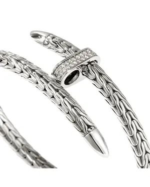 John Hardy Sterling Spear Flex Cuff With Diamonds - Silver