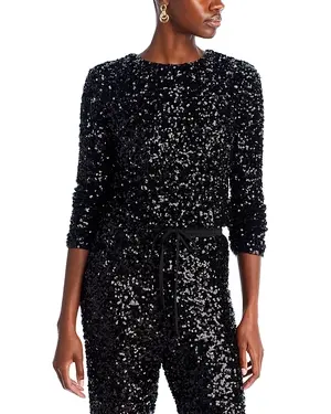 Aqua Sequin Long-sleeve Top Exclusive - Black