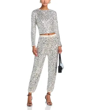 Aqua Sequin Joggers - Silver/nude