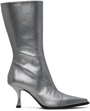 Acne Studios Silver Leather Heel Boots - Aae Silver